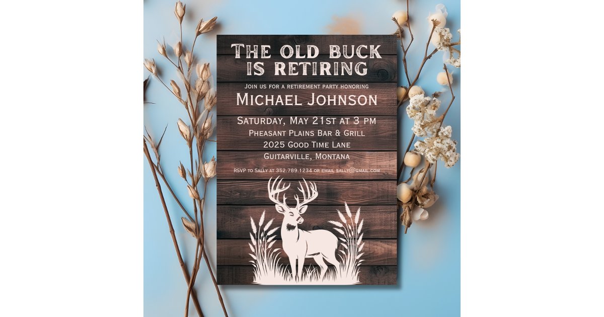 The Old Buck is Retiring Rustic Hunting Retirement Invitation | Zazzle