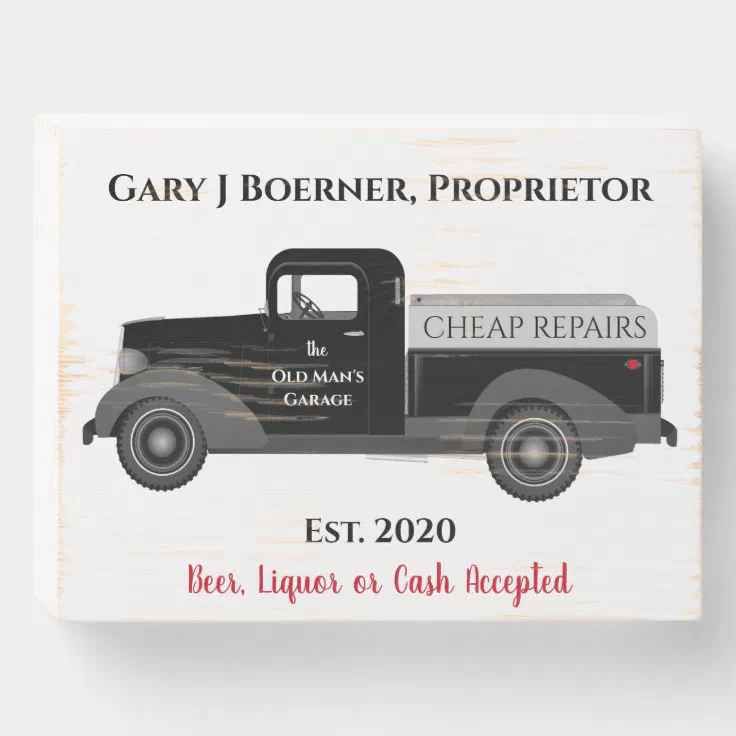 the Old Man Garage Mechanic Man Cave Wood Box Sign | Zazzle