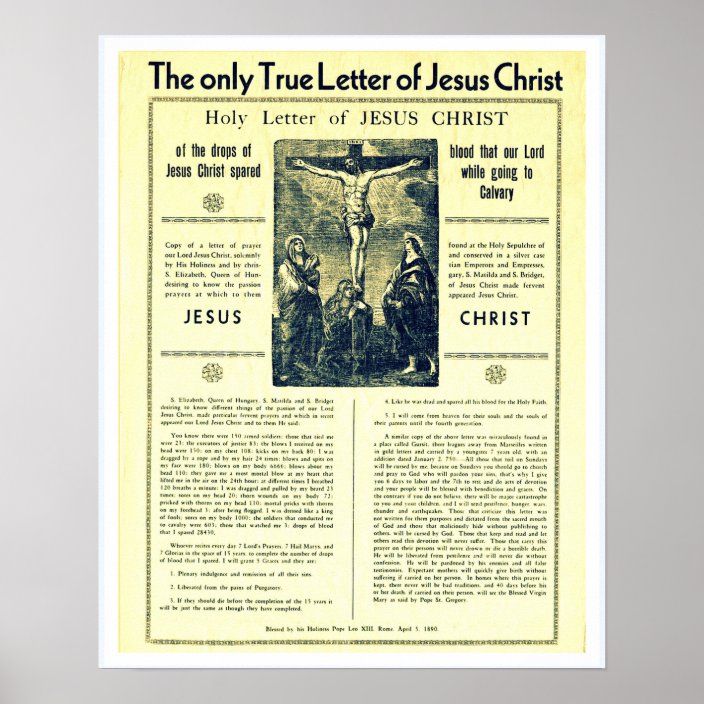 The Only True Letter of Jesus Christ Poster | Zazzle.com