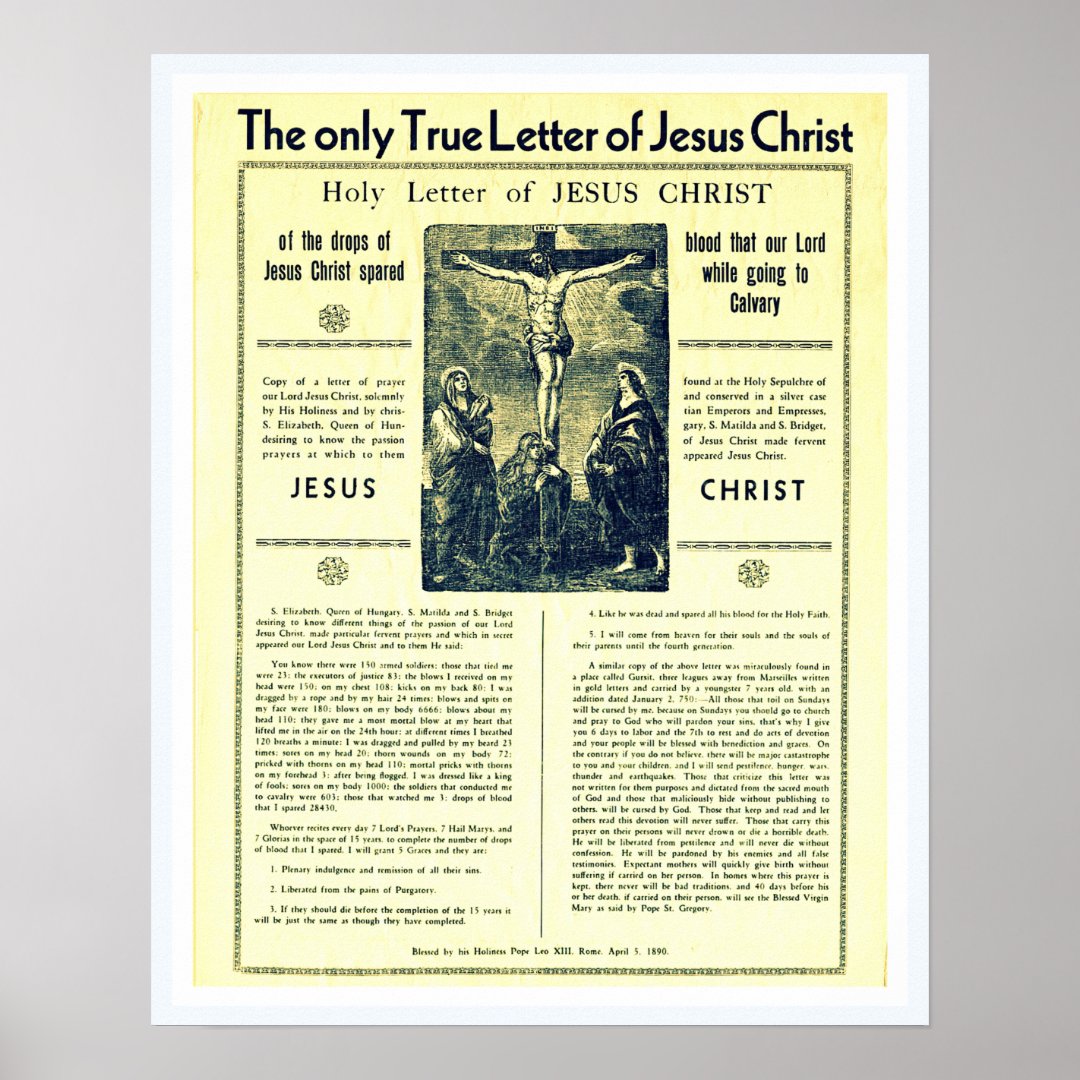 The Only True Letter of Jesus Christ Poster | Zazzle