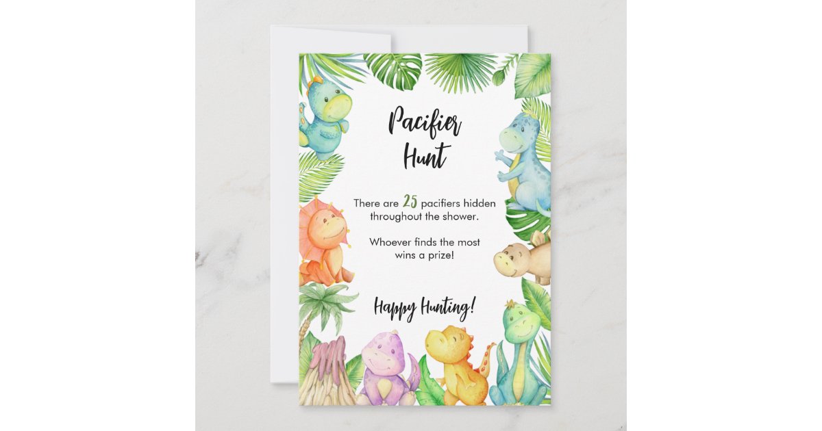 The Pacifier Hunt Dinosaur Baby Shower Game Card | Zazzle