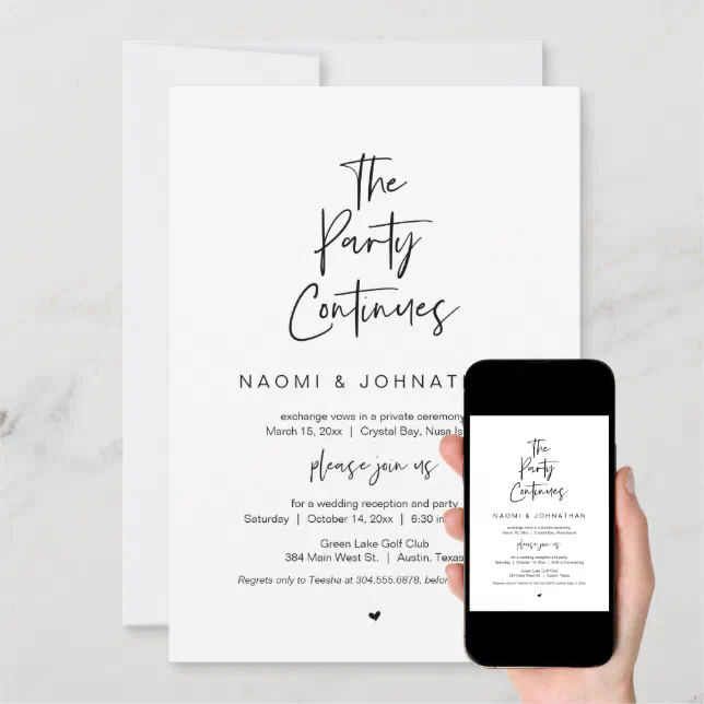 The Party Continues, Black, Wedding Elopement Invitation | Zazzle