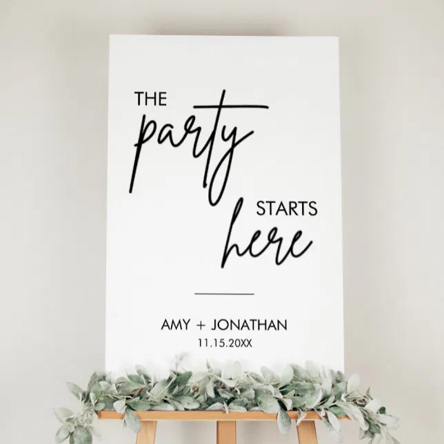 The Party Starts Here Modern Wedding Welcome Sign | Zazzle