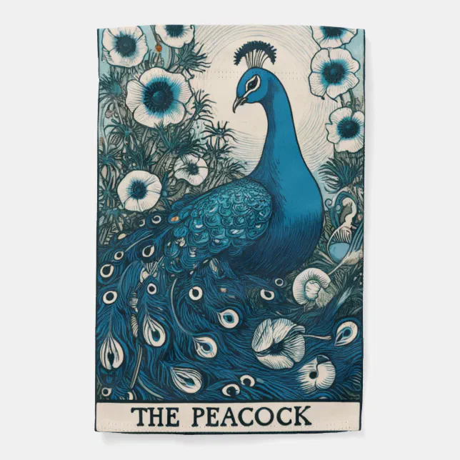 The Peacock Tarot Card Art peacocks Teal Art Garden Flag | Zazzle