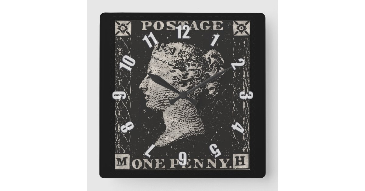 The Penny Black Postage Stamp Square Wall Clock | Zazzle