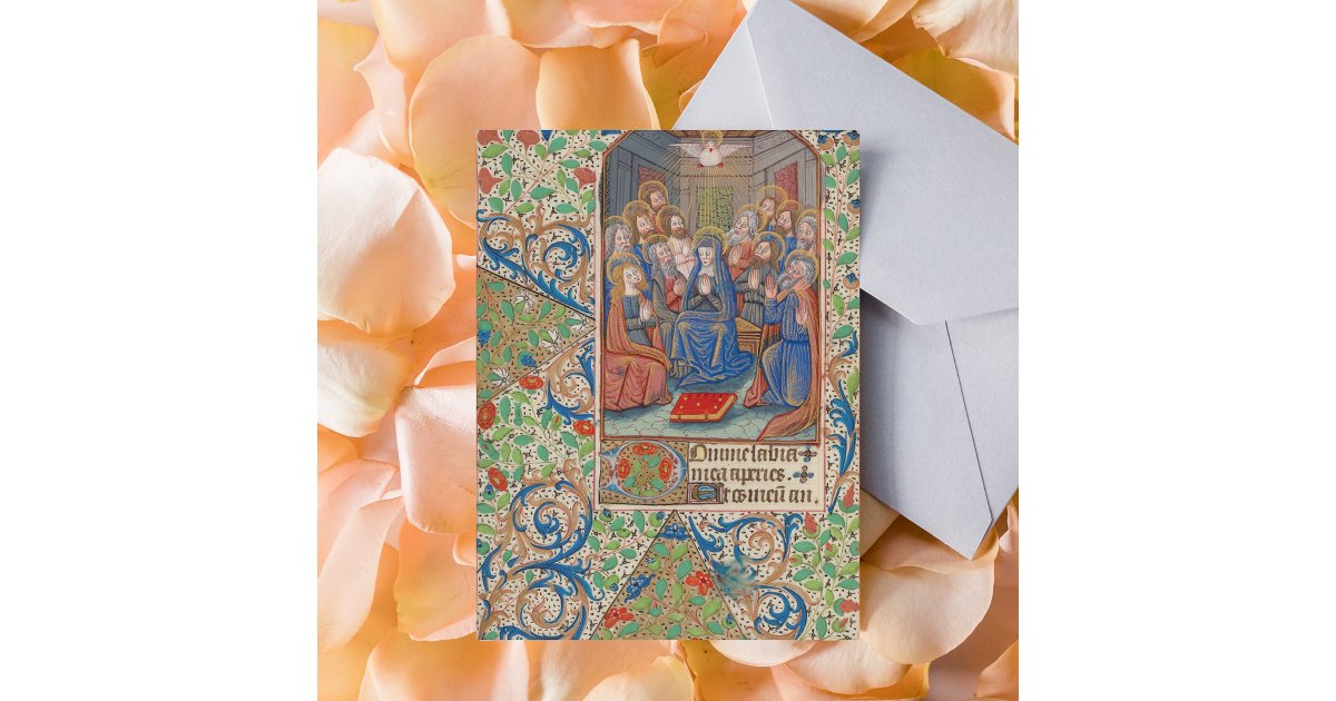 The Pentecost Medieval Illuminated Manuscript Postcard | Zazzle