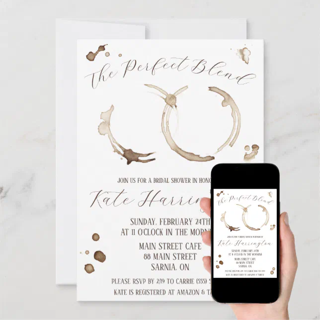 The Perfect Blend, Coffee, Stains, Bridal Shower Invitation | Zazzle