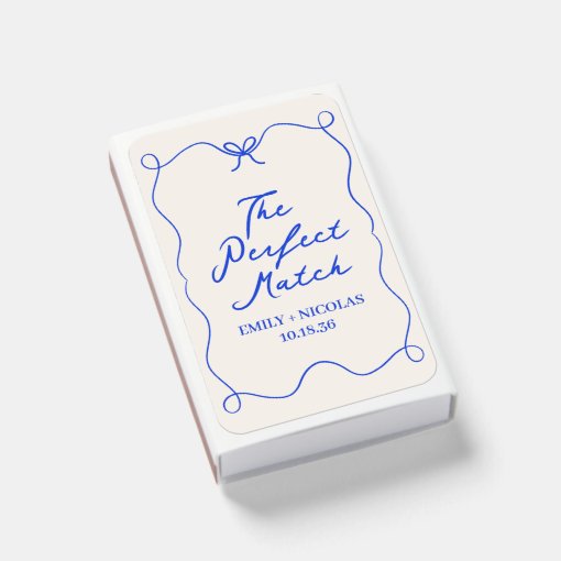 The Perfect Match Blue Bow Whimsical Matchboxes | Zazzle