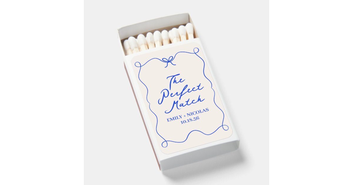 The Perfect Match Blue Bow Whimsical Matchboxes | Zazzle