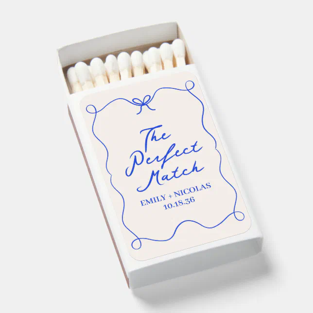 The Perfect Match Blue Bow Whimsical Matchboxes | Zazzle