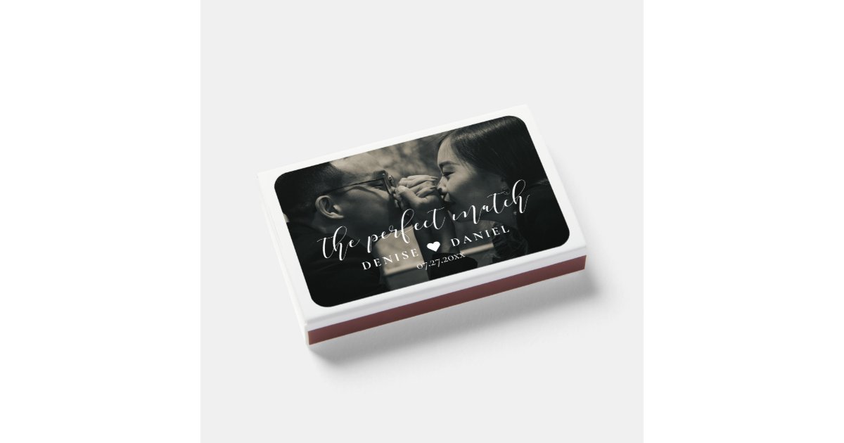 The perfect match Elegant wedding photo matchbox | Zazzle