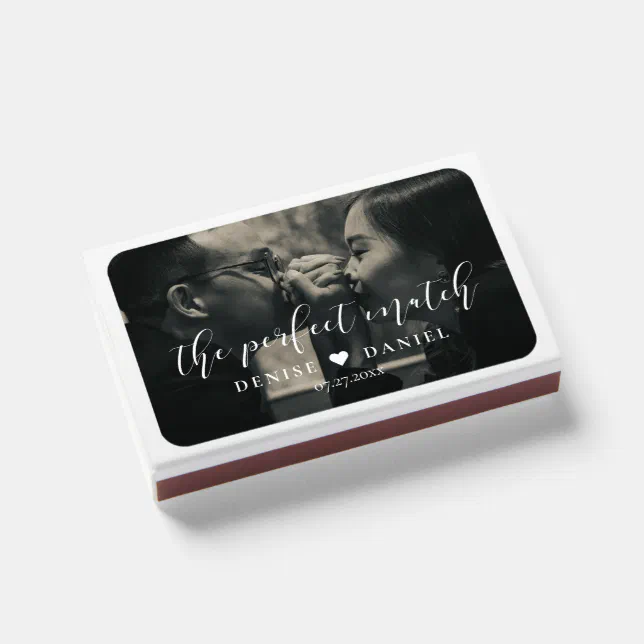 The perfect match Elegant wedding photo matchbox | Zazzle