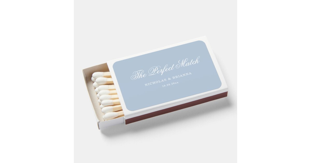 The perfect Match Light Blue Wedding Matchbox | Zazzle