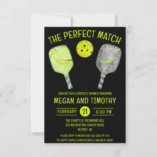 The Perfect Match Pickleball Couples Bridal Shower Invitation | Zazzle
