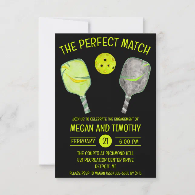 The Perfect Match! Pickleball Engagement Party Invitation | Zazzle