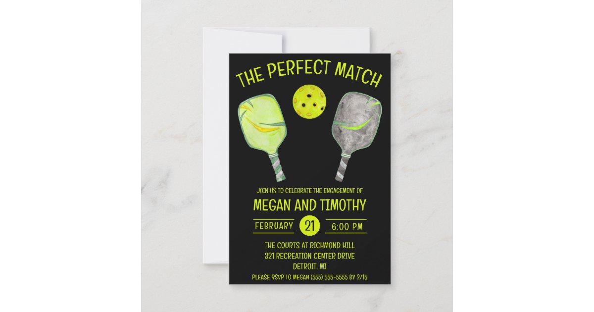 The Perfect Match! Pickleball Engagement Party Invitation | Zazzle