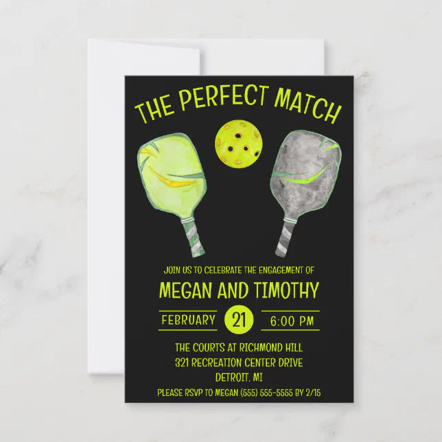 The Perfect Match! Pickleball Engagement Party Invitation | Zazzle