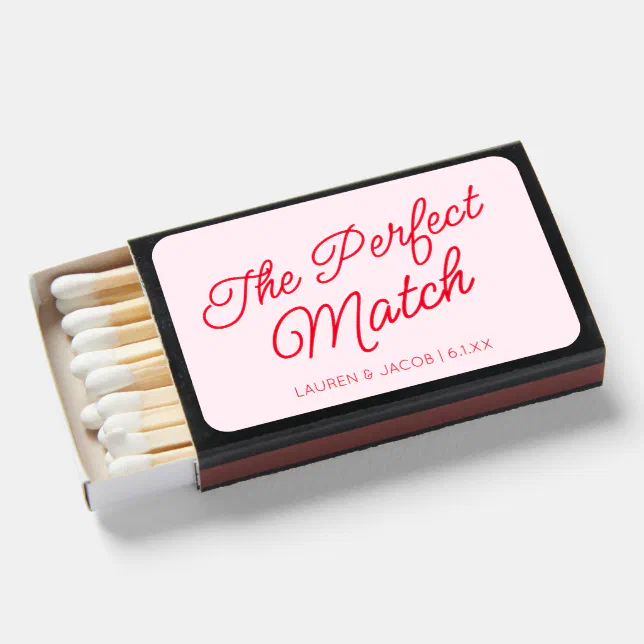 The Perfect Match Pink Red Wedding Matchboxes | Zazzle