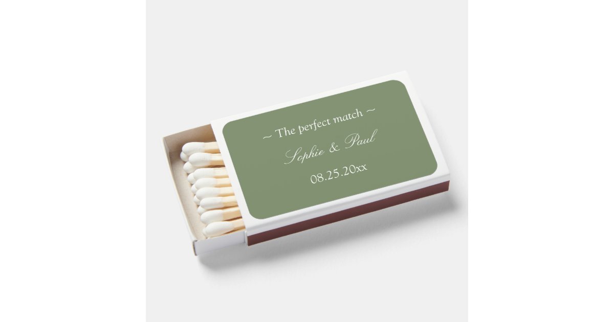 The perfect match Sage Green Wedding Matchboxes | Zazzle