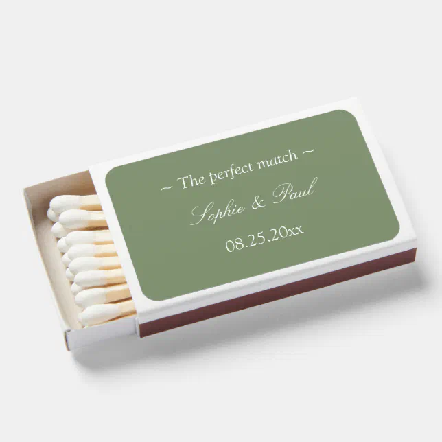 The perfect match Sage Green Wedding Matchboxes | Zazzle