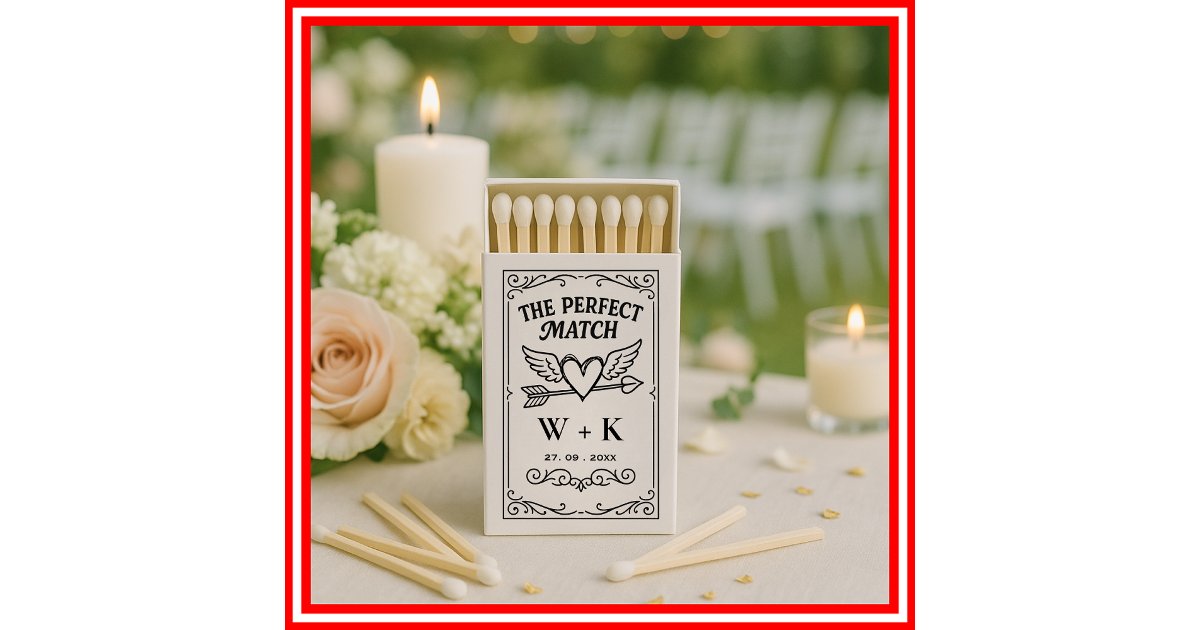 The Perfect Match Wedding Matches Love Heart Wings | Zazzle
