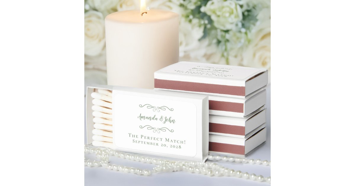 The Perfect Match Wedding Sage Green Matchboxes | Zazzle