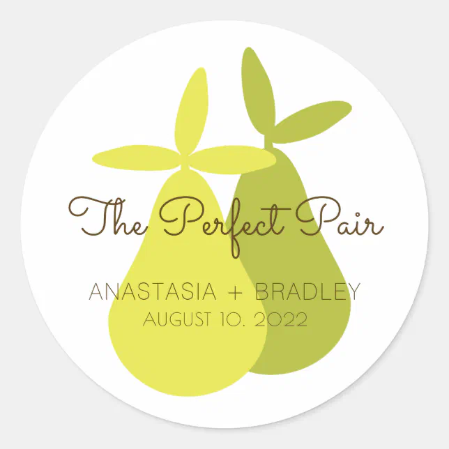 The Perfect Pair Yellow Green Pears Wedding Classic Round Sticker | Zazzle
