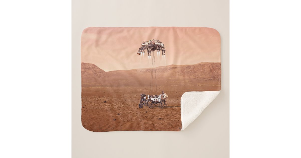 The Perseverance Rover Landing Safely On Mars. Sherpa Blanket | Zazzle