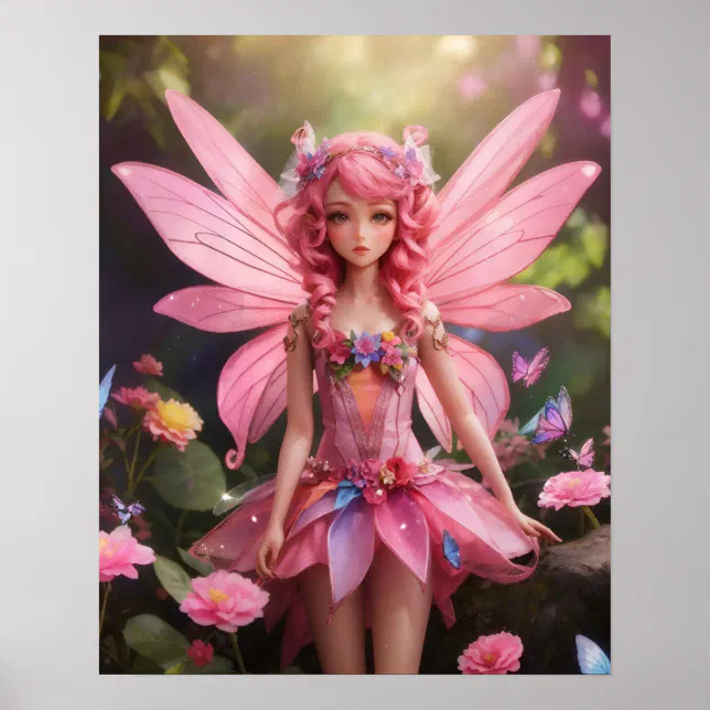 The Pink Fairy | Fantasy Digital Art Poster | Zazzle