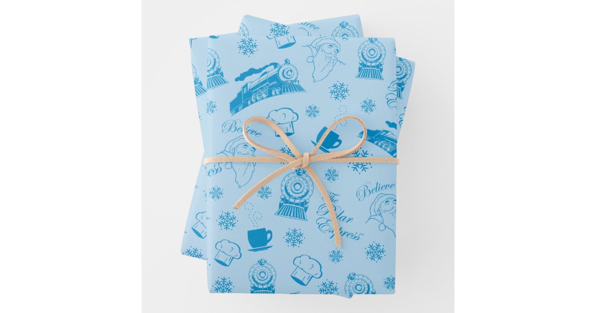 The Polar Express | Blue Holiday Icon Pattern Wrapping Paper Sheets ...