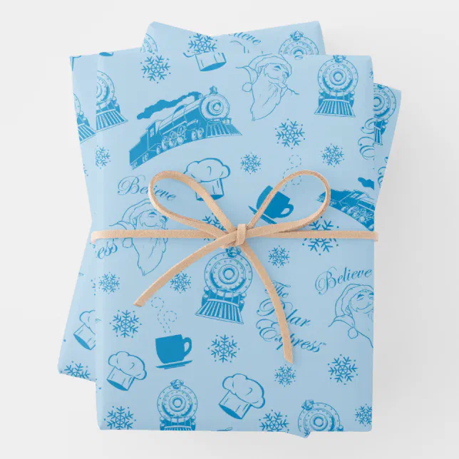 The Polar Express | Blue Holiday Icon Pattern Wrapping Paper Sheets ...