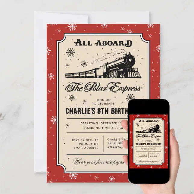 The Polar Express Pajama Party Birthday - Stripes Invitation | Zazzle