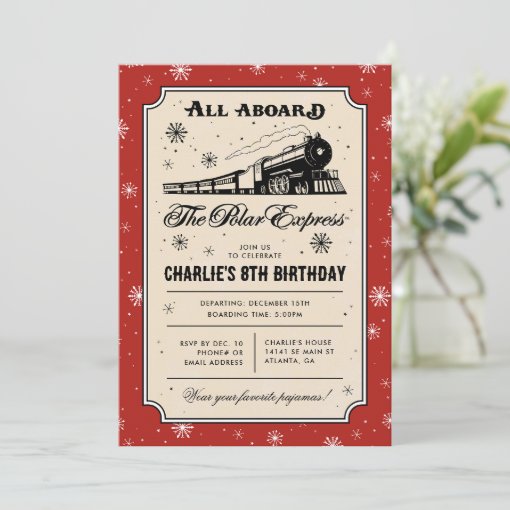 The Polar Express Pajama Party Birthday - Stripes Invitation | Zazzle