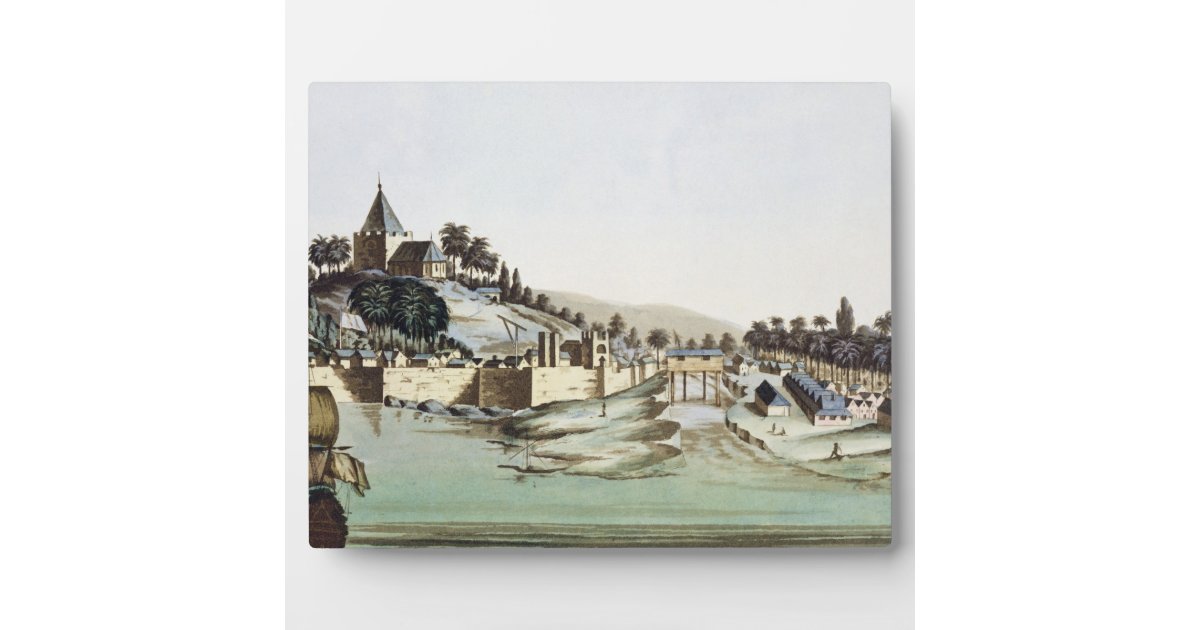 The port and town of Malacca, Malaysia, illustrati Plaque | Zazzle