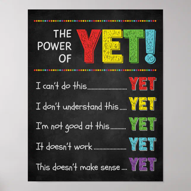 The Power of Yet Classroom Growth Mindset Poster | Zazzle