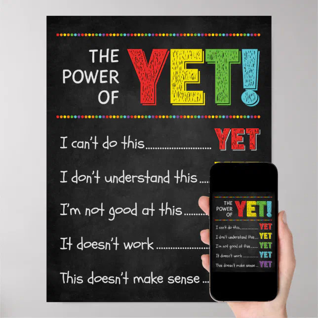 The Power of Yet Growth Mindset Classroom Poster | Zazzle