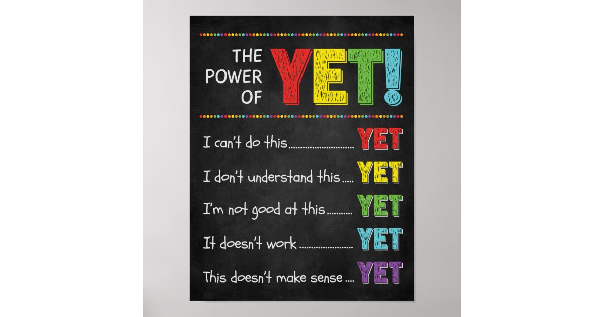 The Power of Yet Growth Mindset Classroom Poster | Zazzle