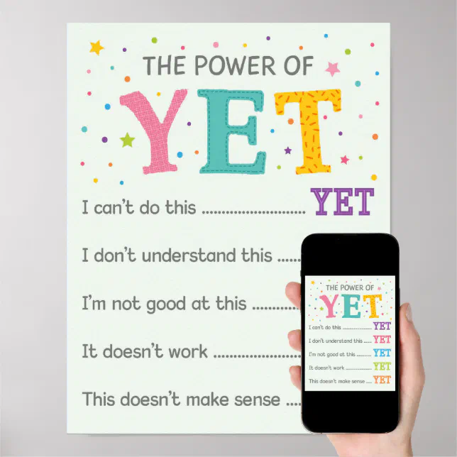 The Power of Yet Growth Mindset Classroom Poster | Zazzle