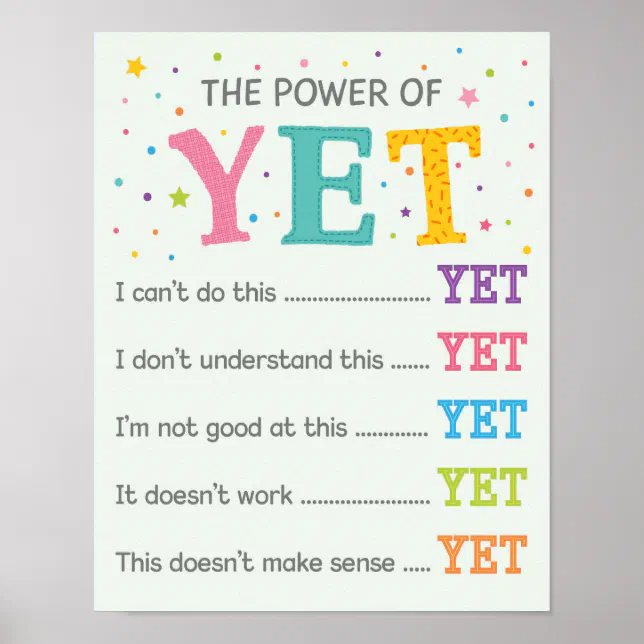 The Power of Yet Growth Mindset Classroom Poster | Zazzle