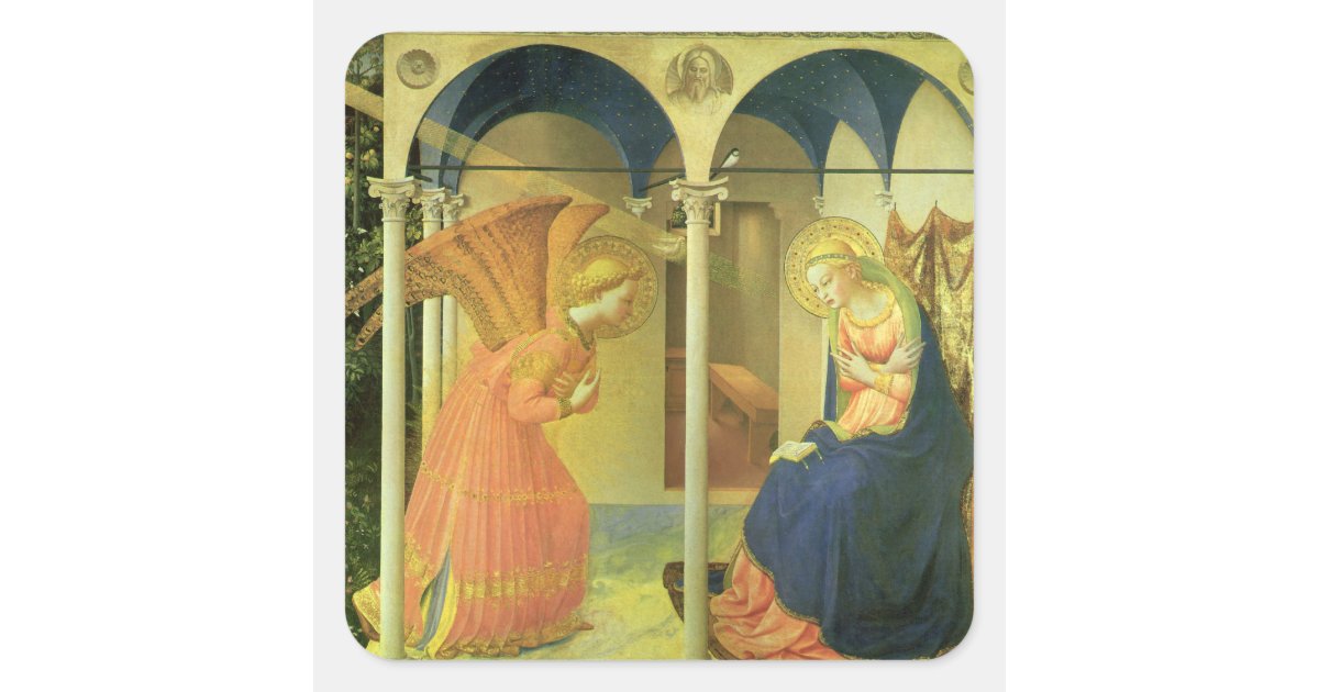 The Prado Annunciation by Fra Angelico Square Sticker | Zazzle