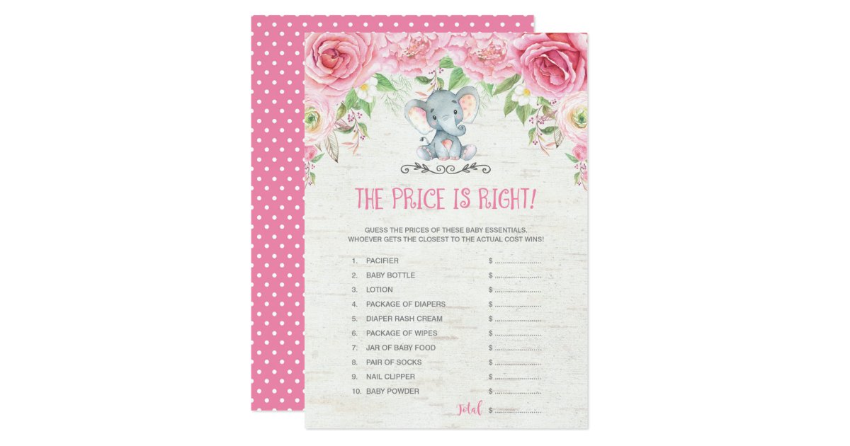 The Price is Right Pink Elephant Baby Shower Game Invitation | Zazzle.com