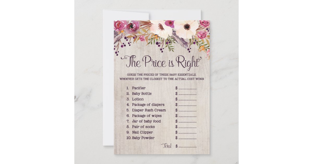 The Price is Right Rustic Baby Shower Game Invitation | Zazzle