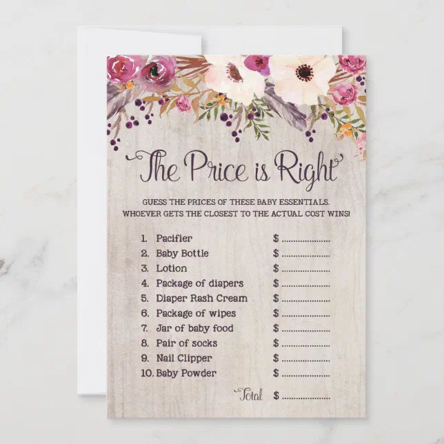 The Price is Right Rustic Baby Shower Game Invitation | Zazzle