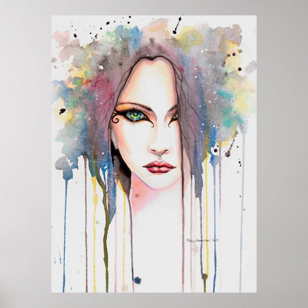 The Psychic Modern Watercolor Portrait of a Woman Poster | Zazzle