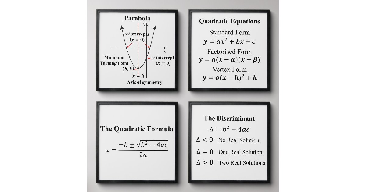 The Quadratic Equations & Parabola Wall Posters Peel And Stick Photo ...