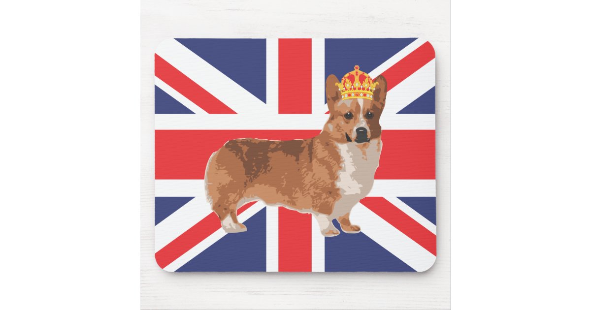 The Queen's Corgi with Crown and Union Jack Mouse Pad | Zazzle