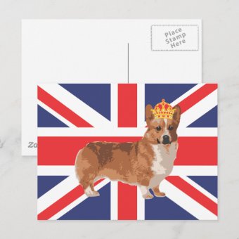 The Queen's Corgi with Crown and Union Jack Postcard | Zazzle