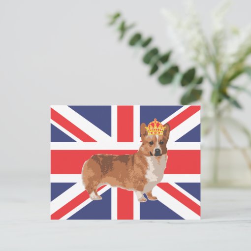 The Queen's Corgi with Crown and Union Jack Postcard | Zazzle