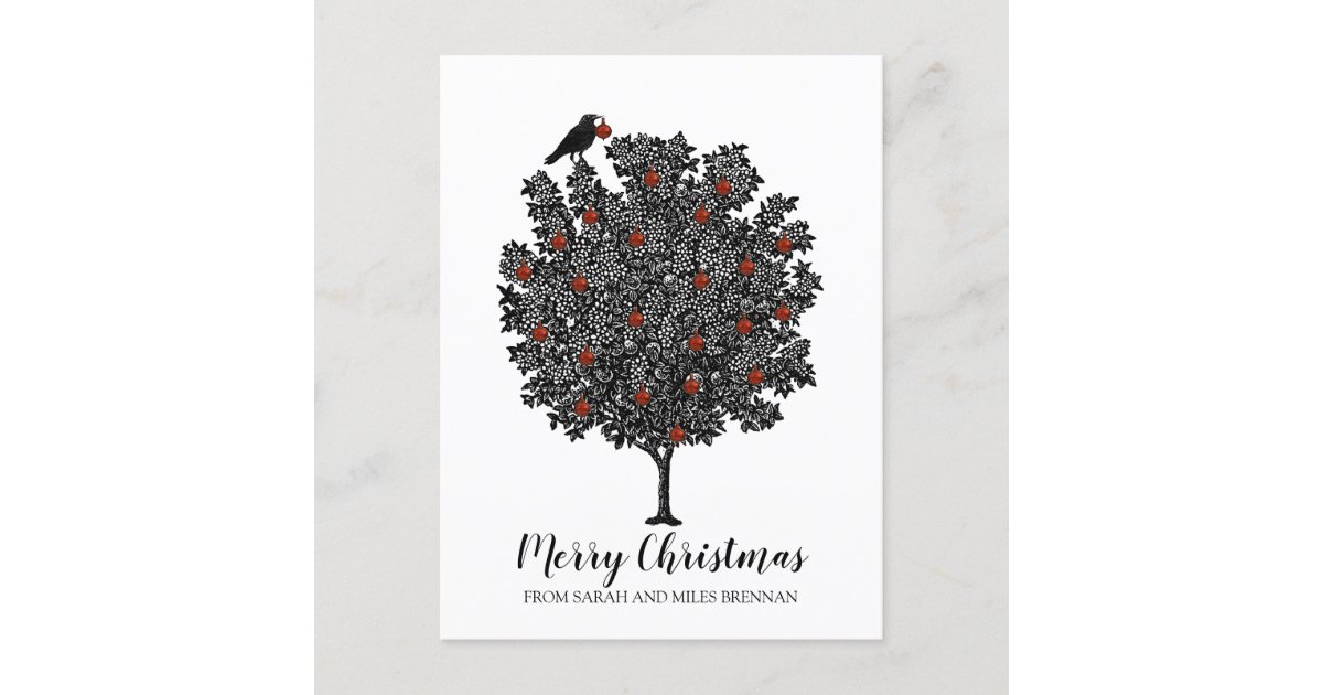 The Raven Bird Decorates The Christmas Tree Holiday Postcard | Zazzle