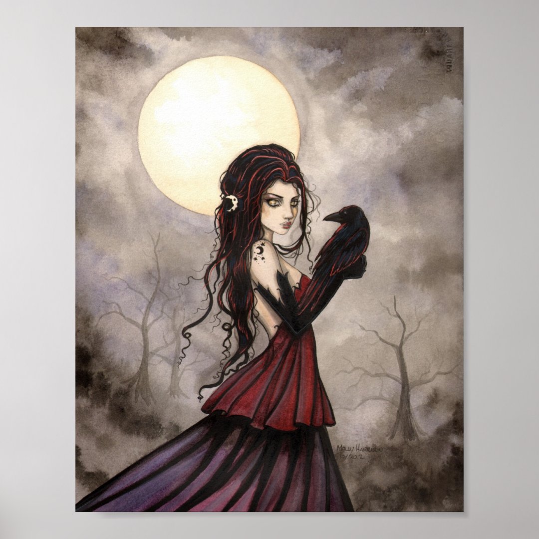 The Raven Gothic Fantasy Woman Wiccan Art Poster | Zazzle